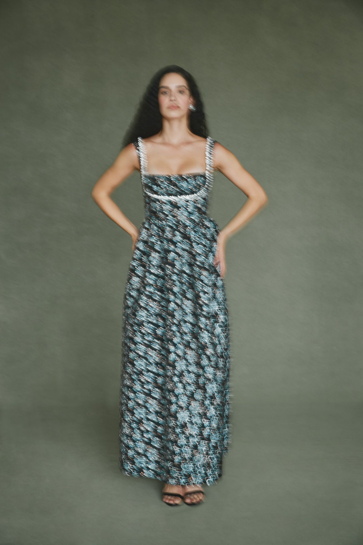 Alexandra Pijut Coupe Dress in Metallic Blue Brocade