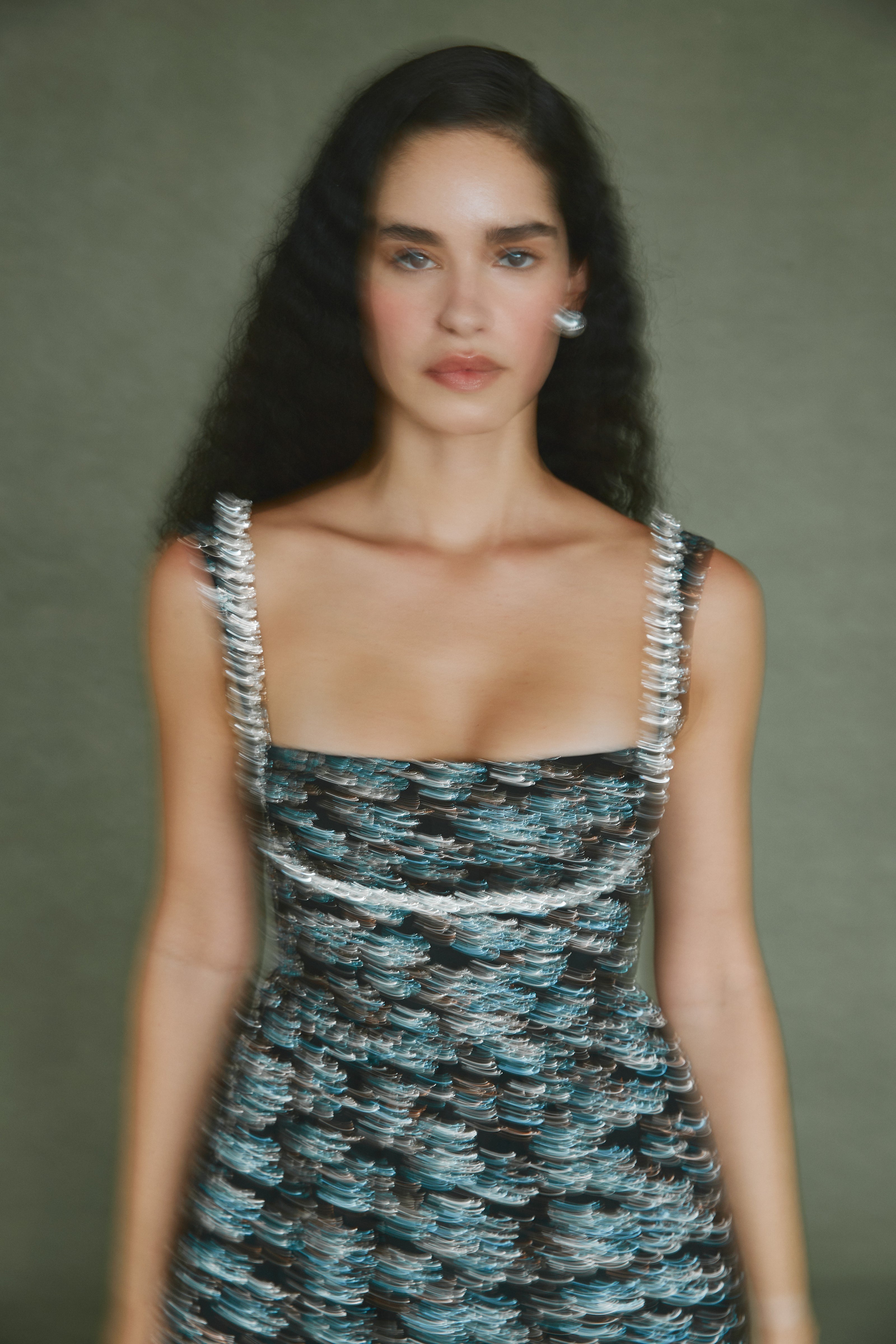 Alexandra Pijut Coupe Dress in Metallic Blue Brocade