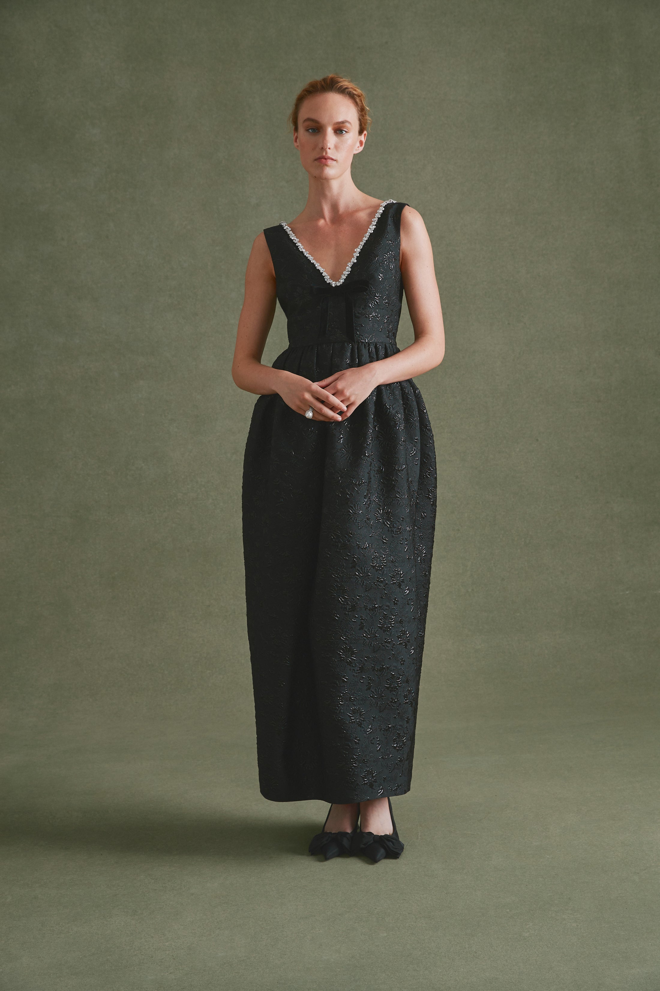 Alexandra Pijut Rainey Dress in Black Floral Brocade