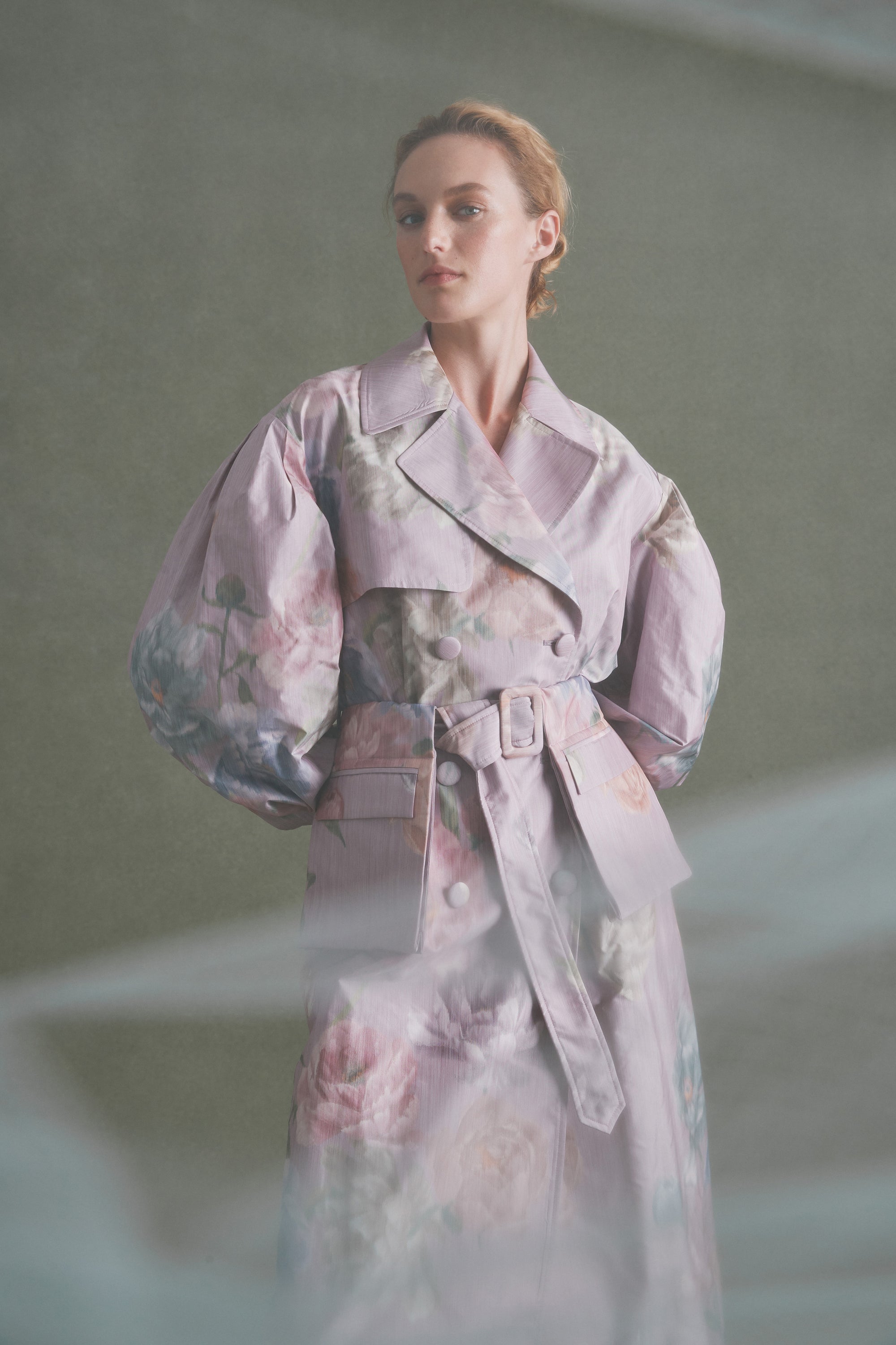 Alexandra Pijut Riding Trench in Lilac Floral Taffeta