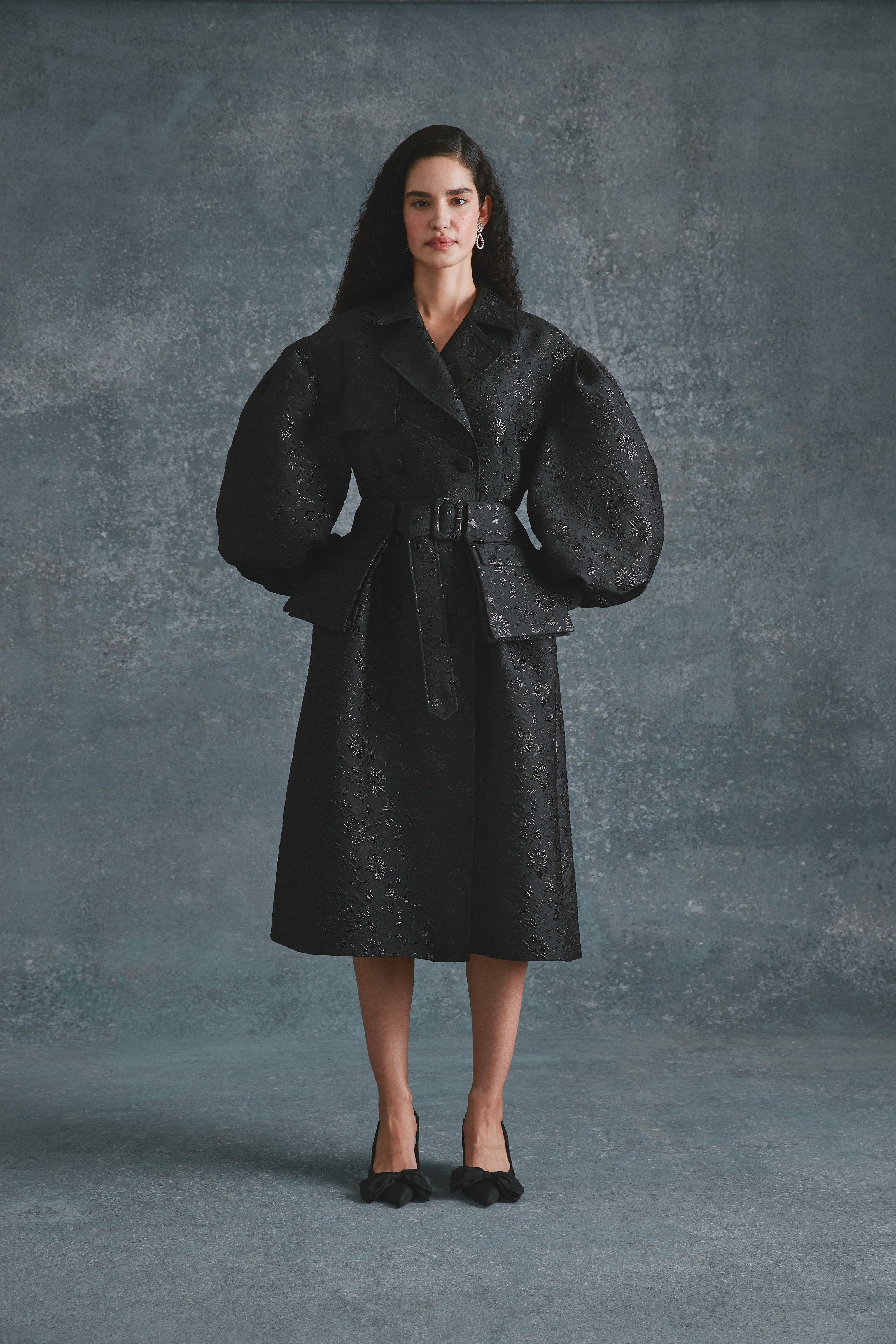 Alexandra Pijut Riding Trench in Black Brocade