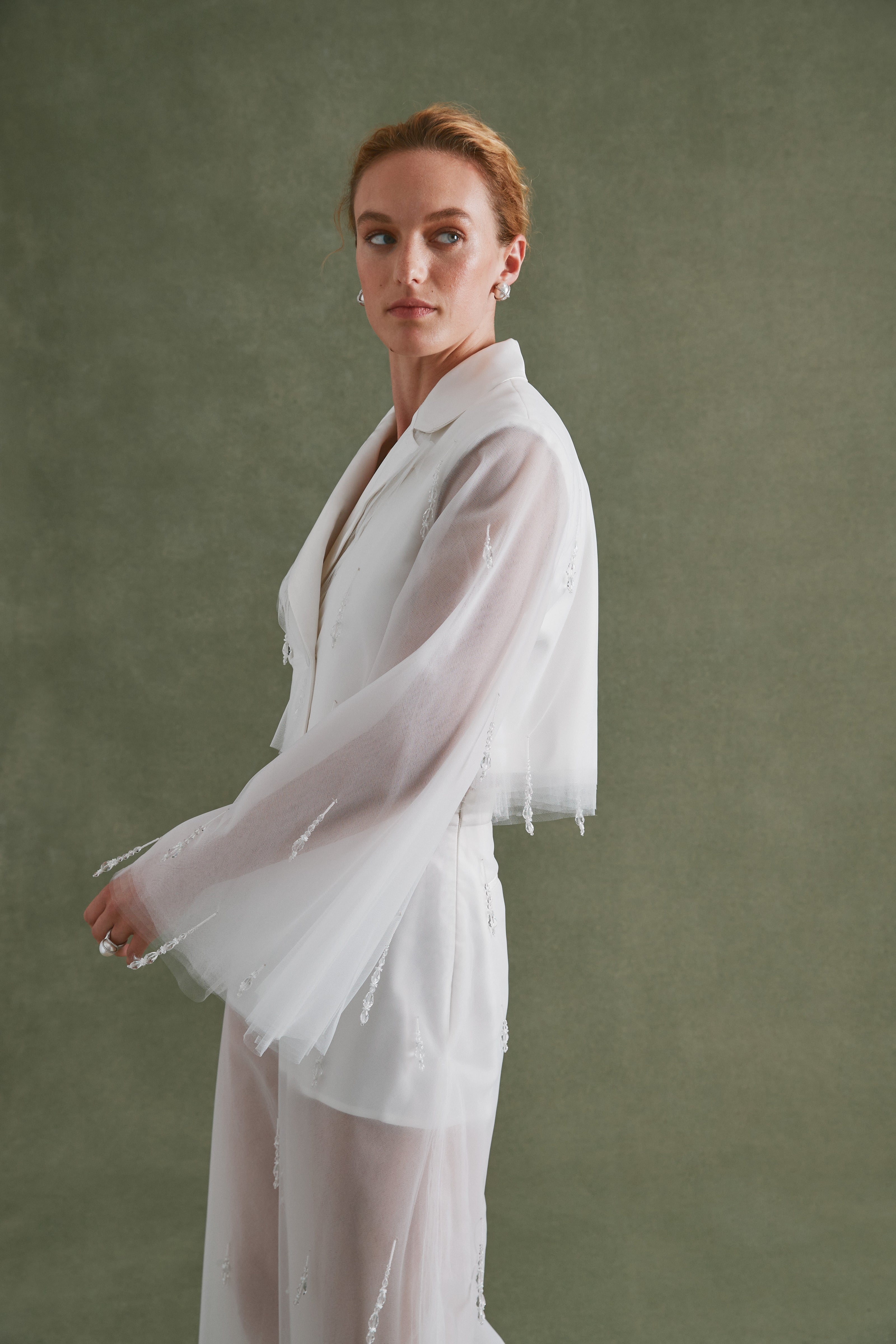 Alexandra Pijut Tulle Notch Collar Blazer in Ivory