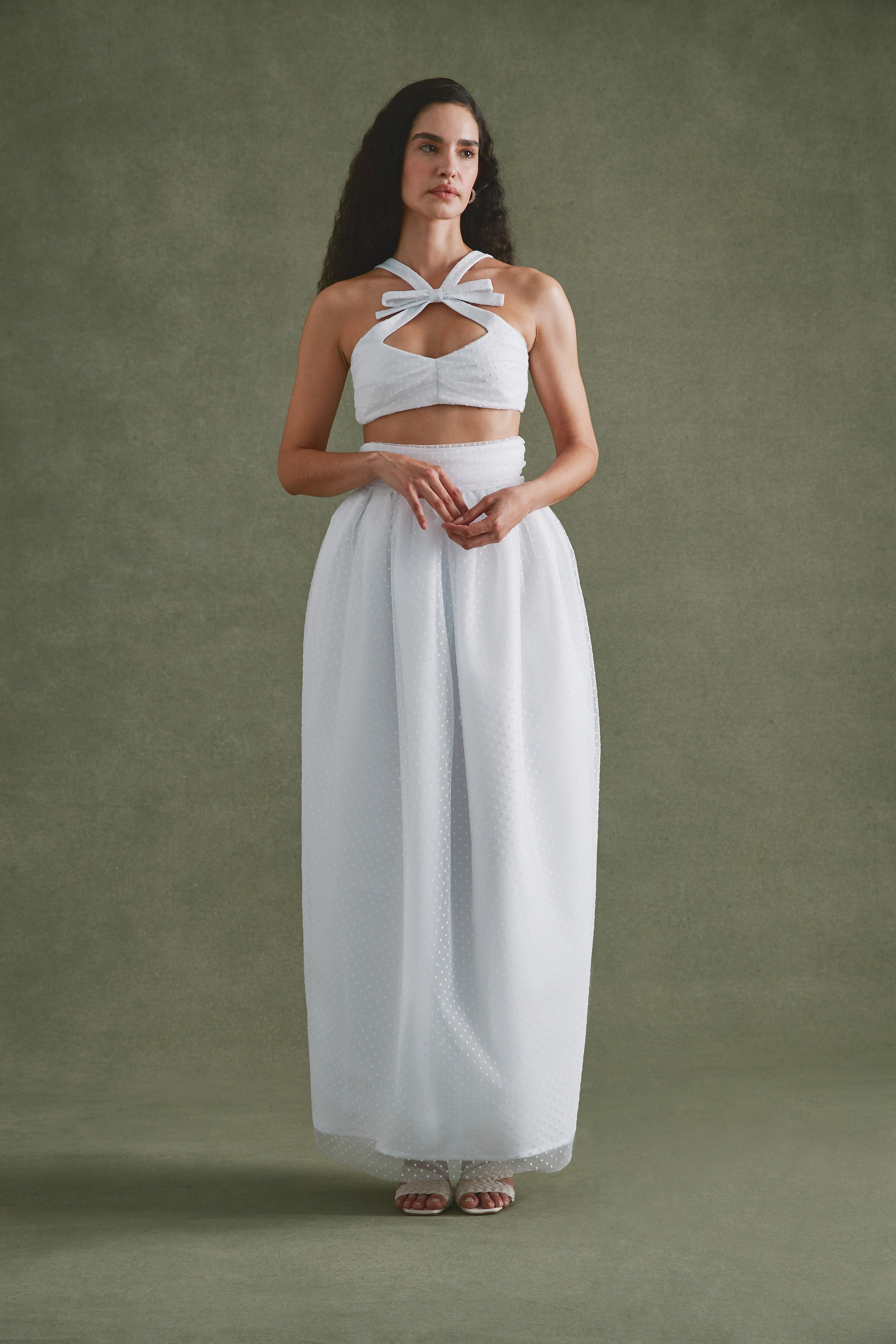 Alexandra Pijut Olivia Bow Set in White Flocked Tulle