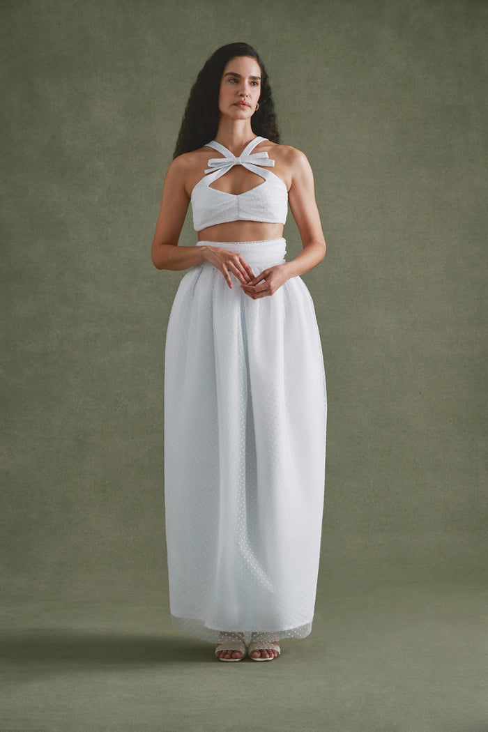 Alexandra Pijut Olivia Bow Set in White Flocked Tulle