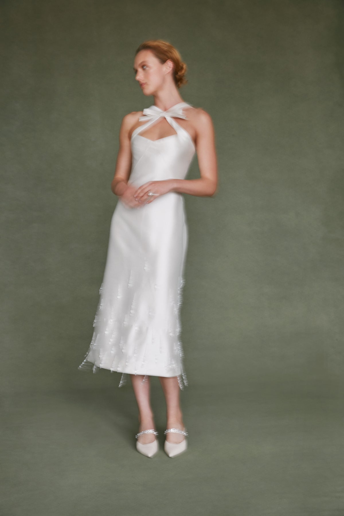 Alexandra Pijut Delphine Dress in Ivory Silk Wool with Crystal Drops