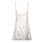 Alexandra Pijut Stella Dress in Ivory Silk Wool with Silver Fringe