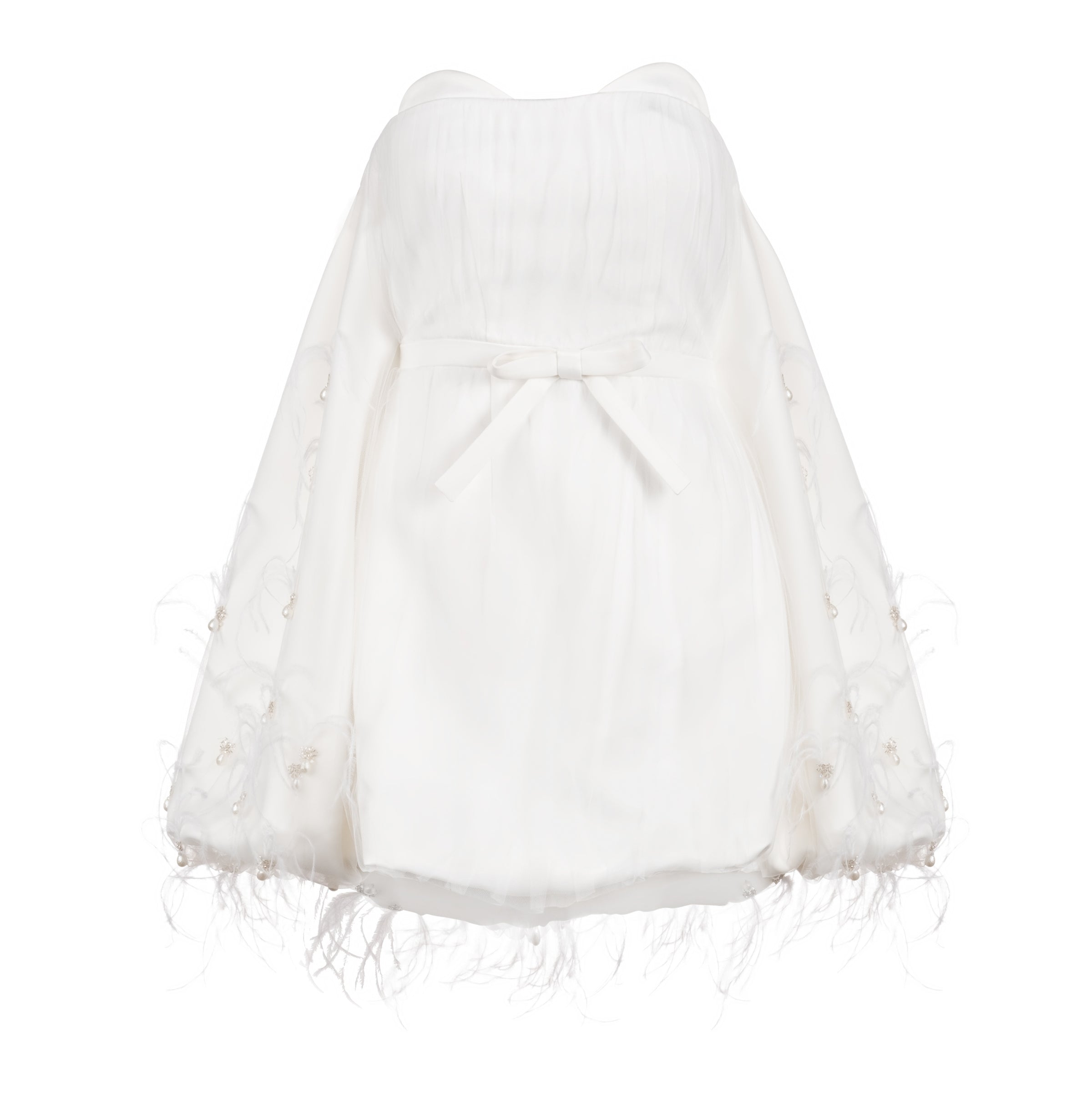 Alexandra Pijut Cloud Dress in Ivory Satin with Feather Embellishment