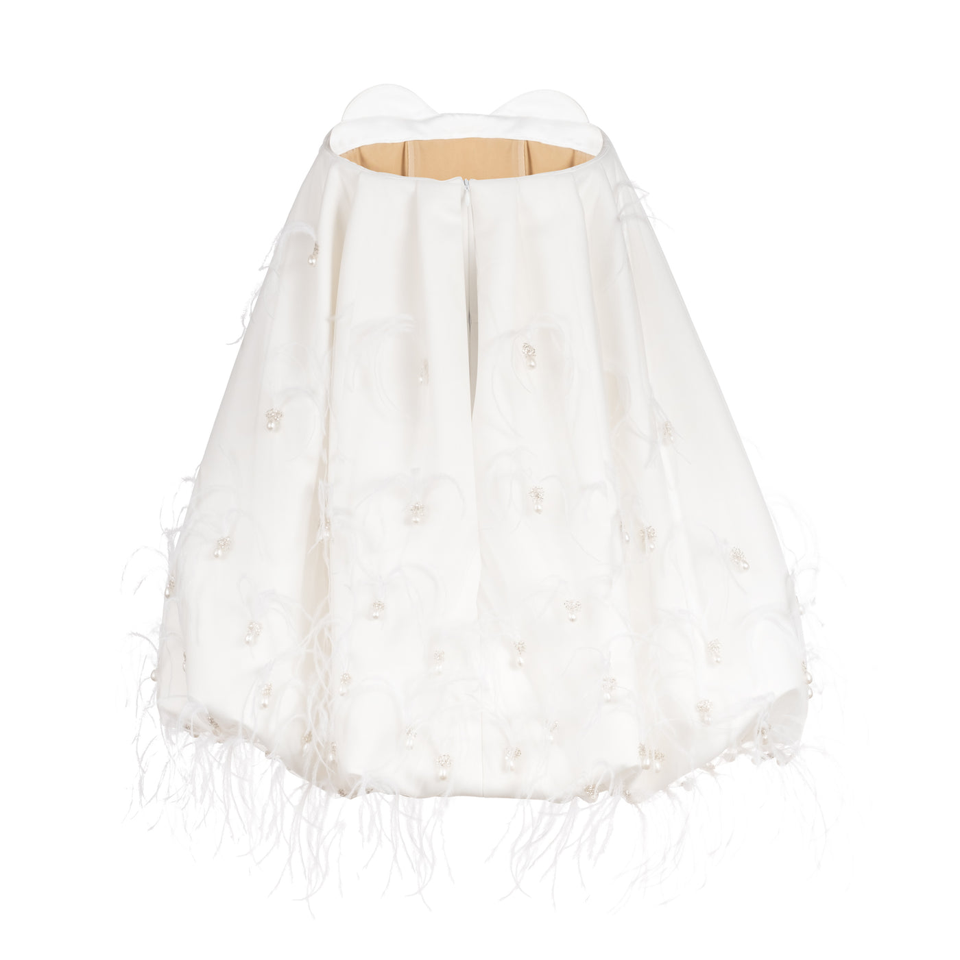 Alexandra Pijut Cloud Dress in Ivory Satin with Feather Embellishment