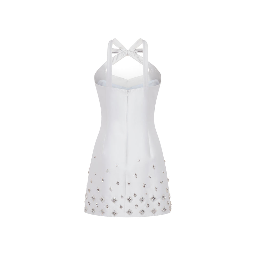 Devi Dress in Ice Blue Silk Wool with Crystal Clusters