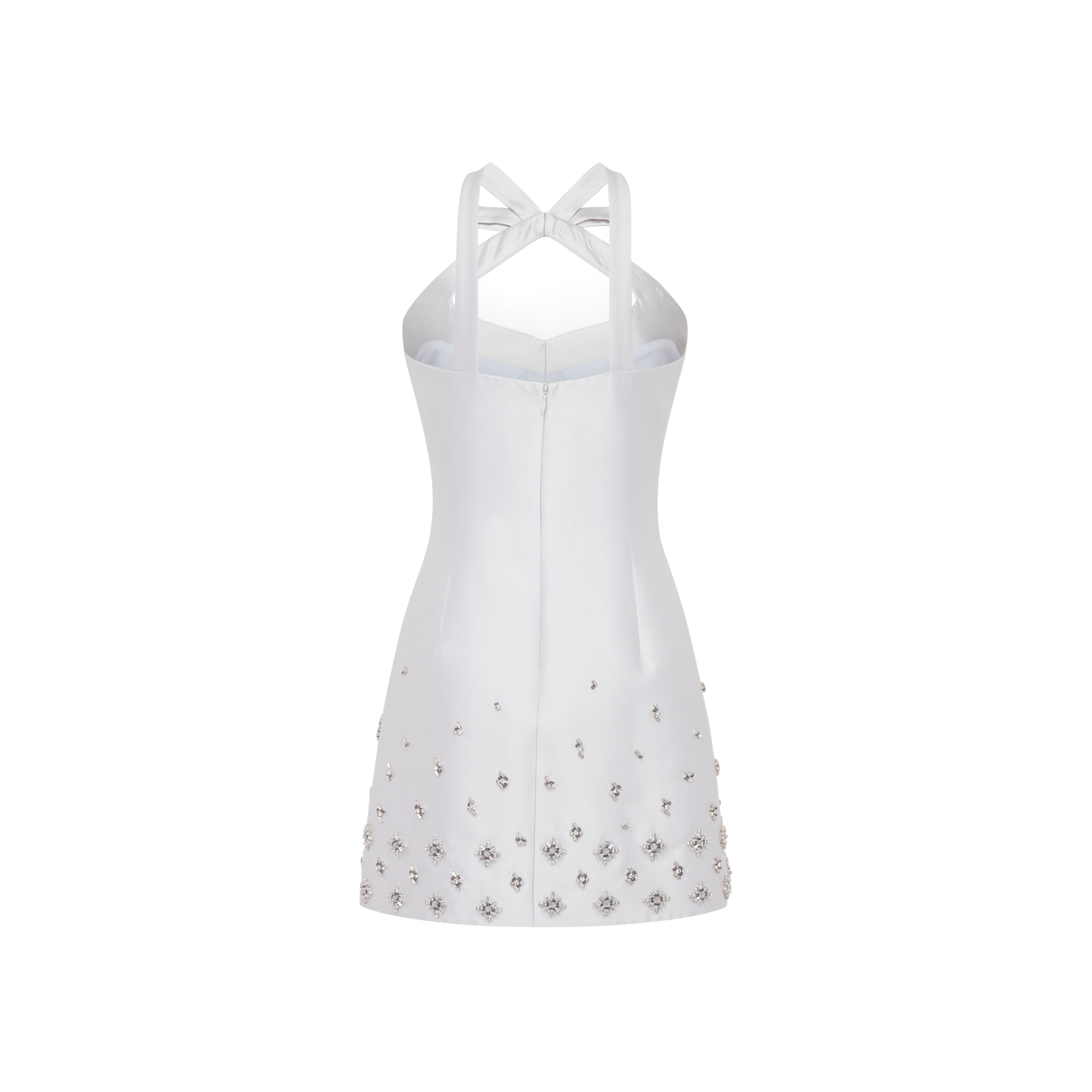 Devi Dress in Ice Blue Silk Wool with Crystal Clusters